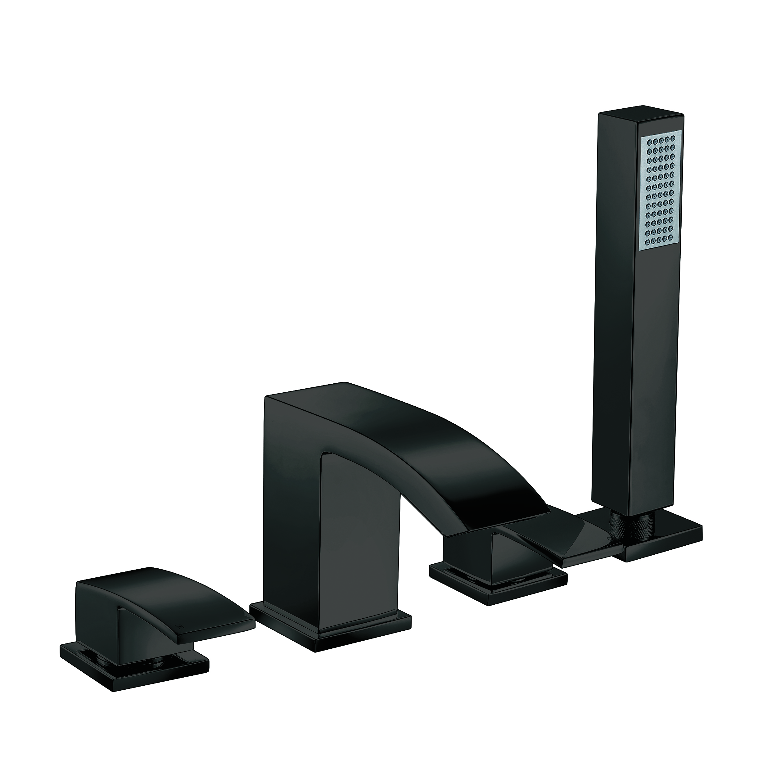 Descent Black Four Hole Deck Mounted Bath Shower Mixer | Scudo Bathrooms