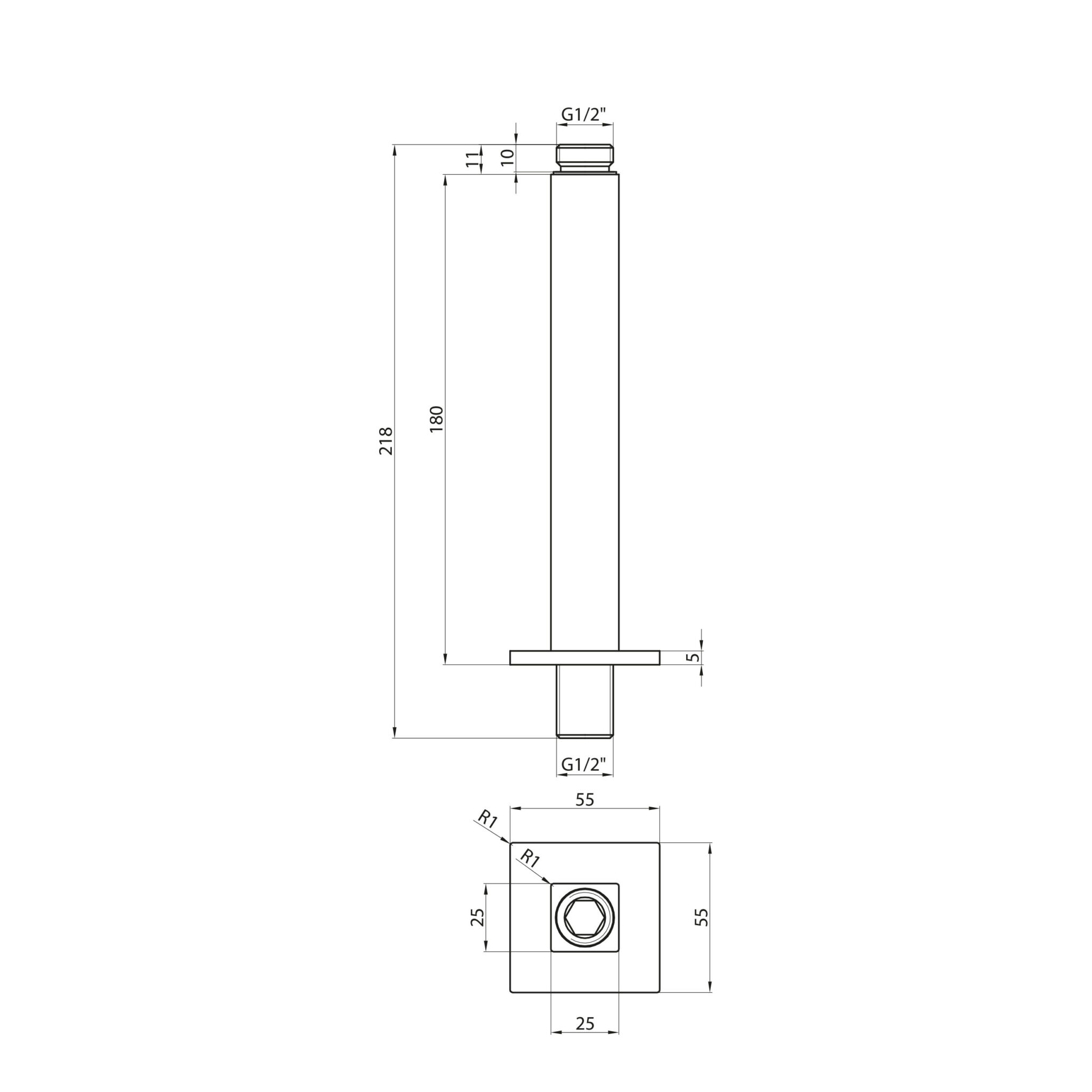 Square Ceiling Mounted Wall Arm | Scudo Bathrooms