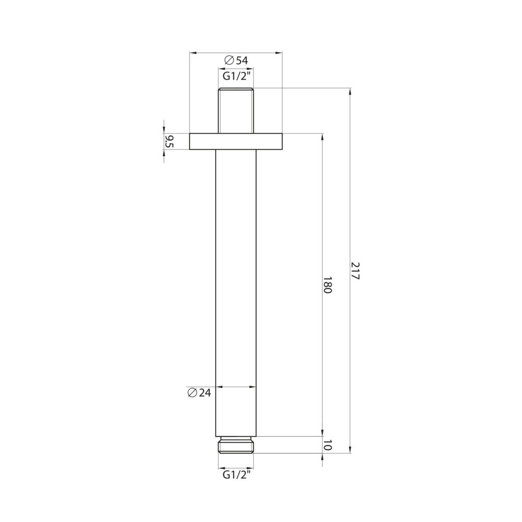 Round Ceiling Mounted Wall Arm | Scudo Bathrooms